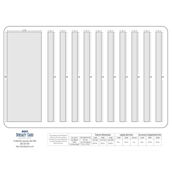 TM-S2918-10LT-18 Multiple Laptop Carrying Case for 10 Laptops